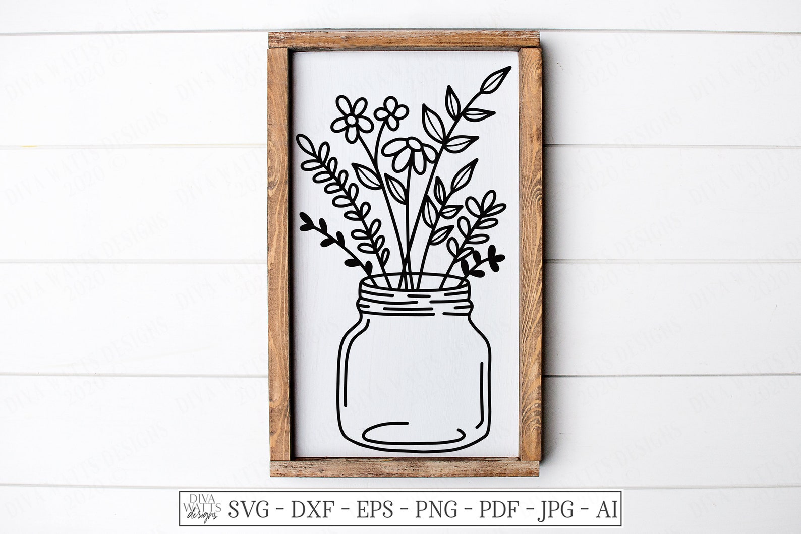 SVG | Mason Jar Floral Arrangement | Cutting File | Bouquet Wildflower – Diva Watts Designs