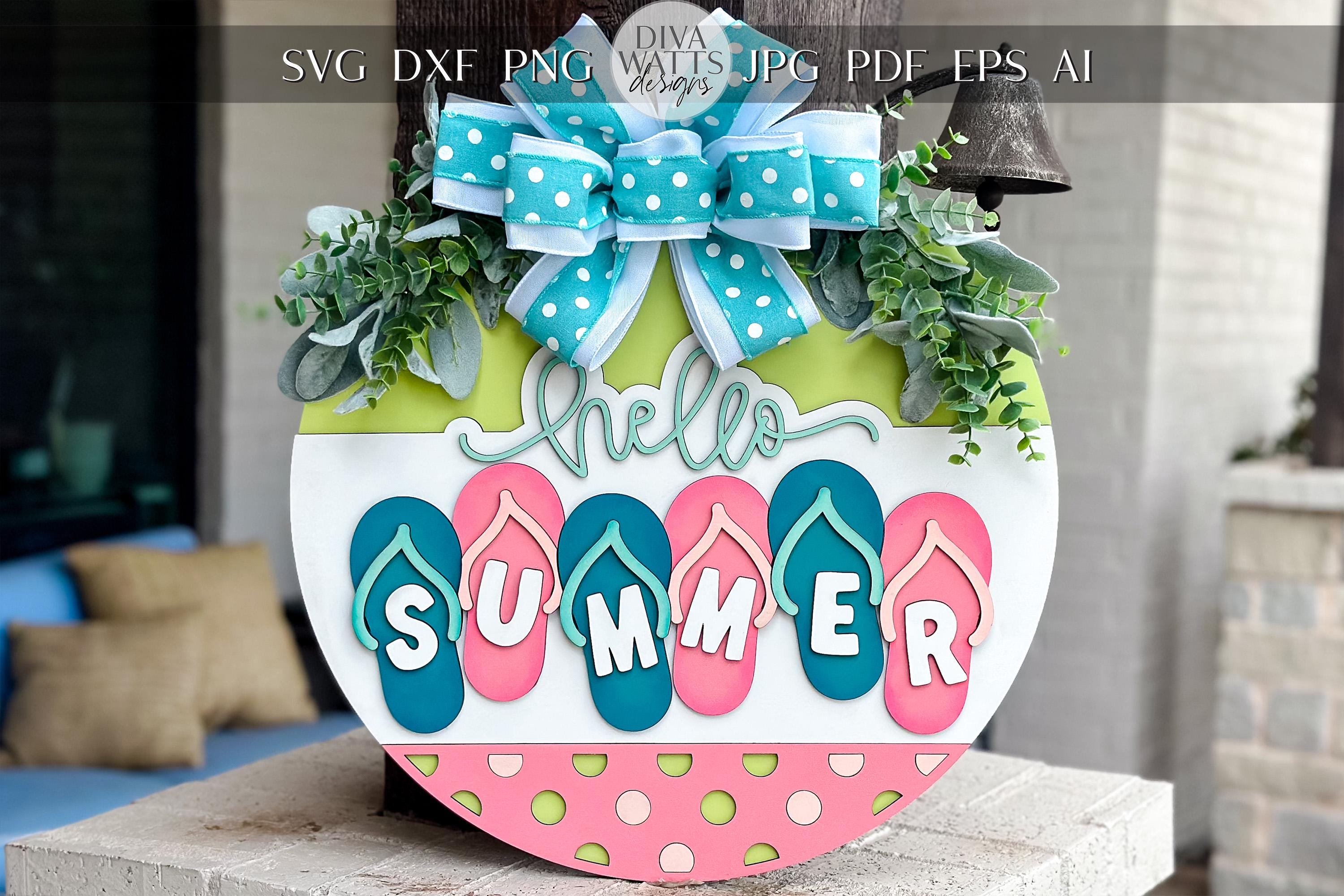 Hello Summer Flip Flop SVG Laser File | Summer Door Hanger SVG | Round – Diva Watts Designs