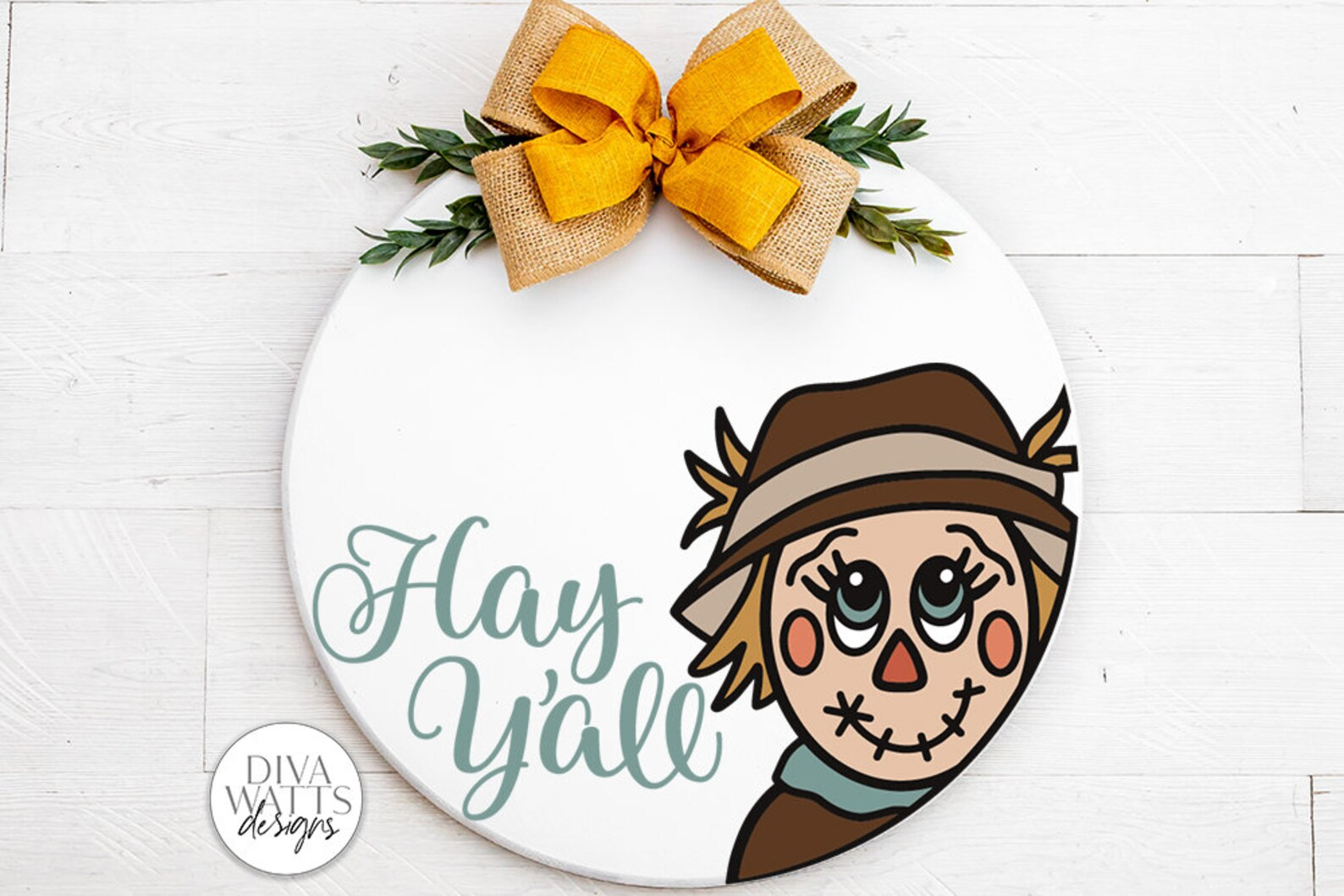 Hay Y'all Scarecrow SVG | Fall Round Sign Design – Diva Watts Designs
