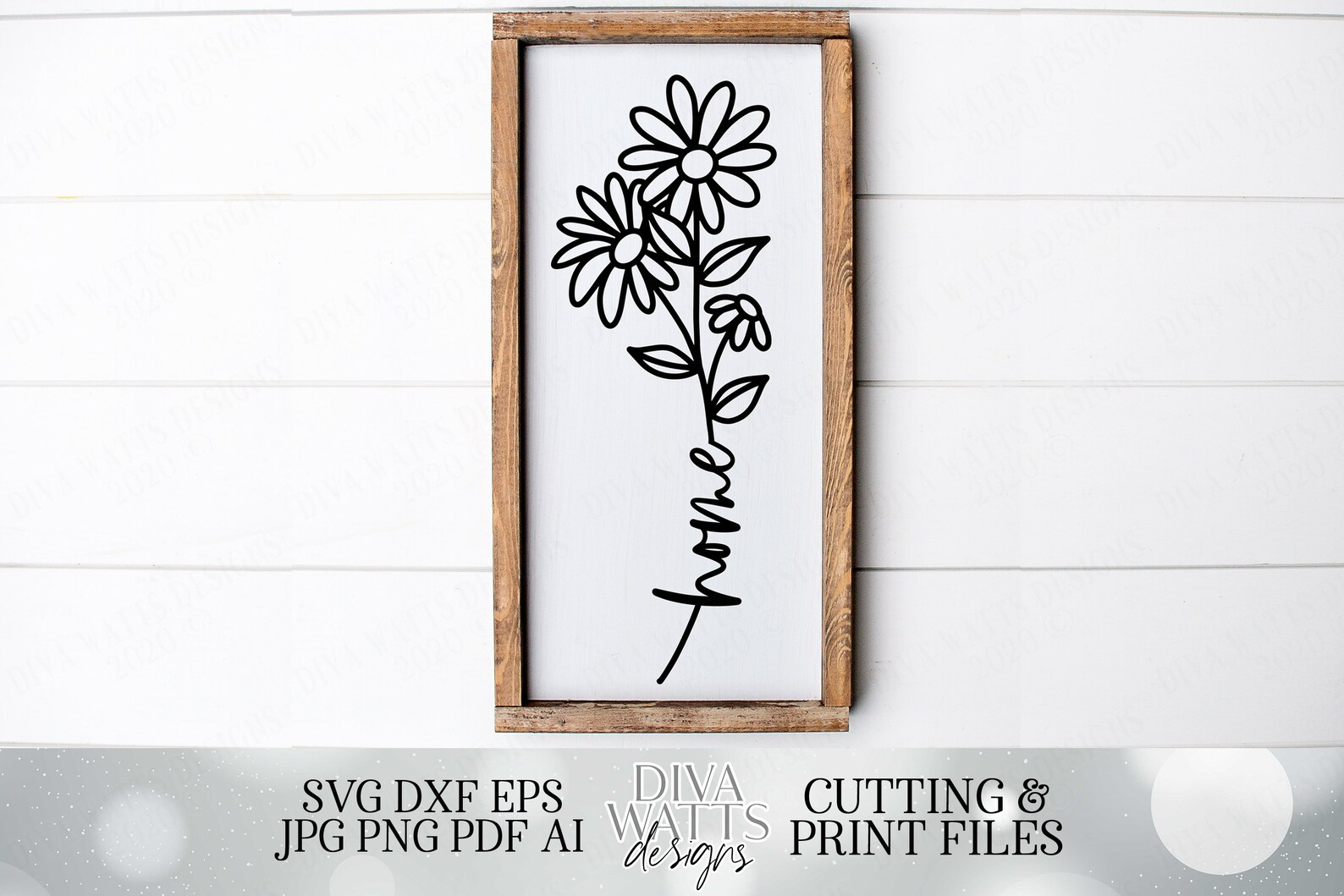 Daisies Bouquet with Home | Farmhouse Sign | Cutting File and Printabl ...