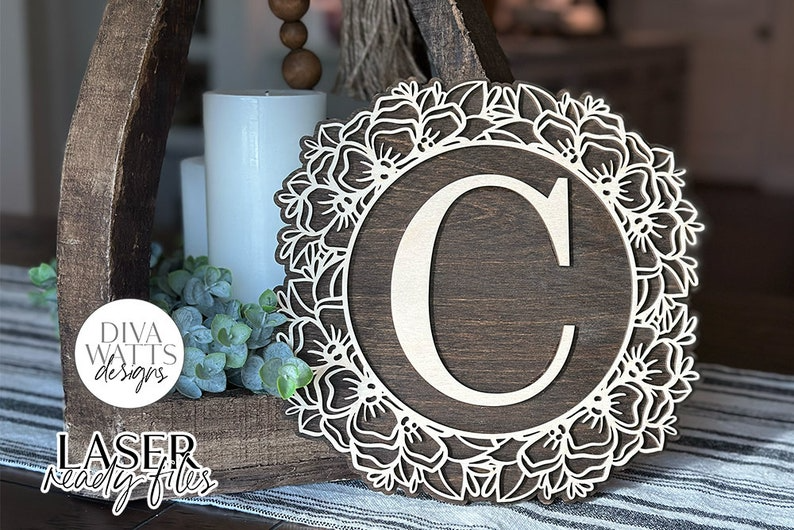 Family Monogram Floral Wreath | Glowforge Laser SVG – Diva Watts Designs