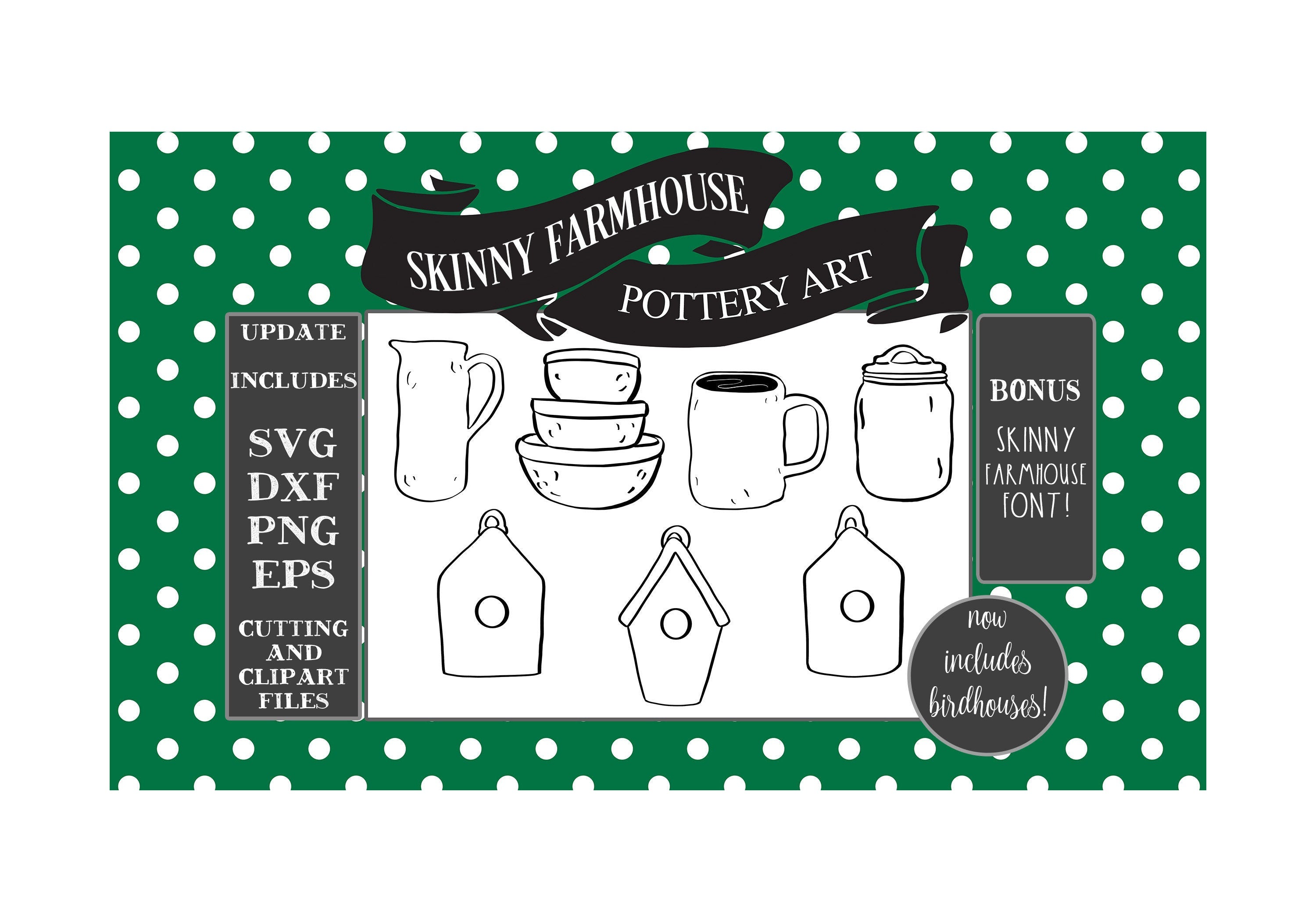 SVG Farmhouse Artwork Bundle Mixing Bowls Mug Pitcher Canister Birdhou ...