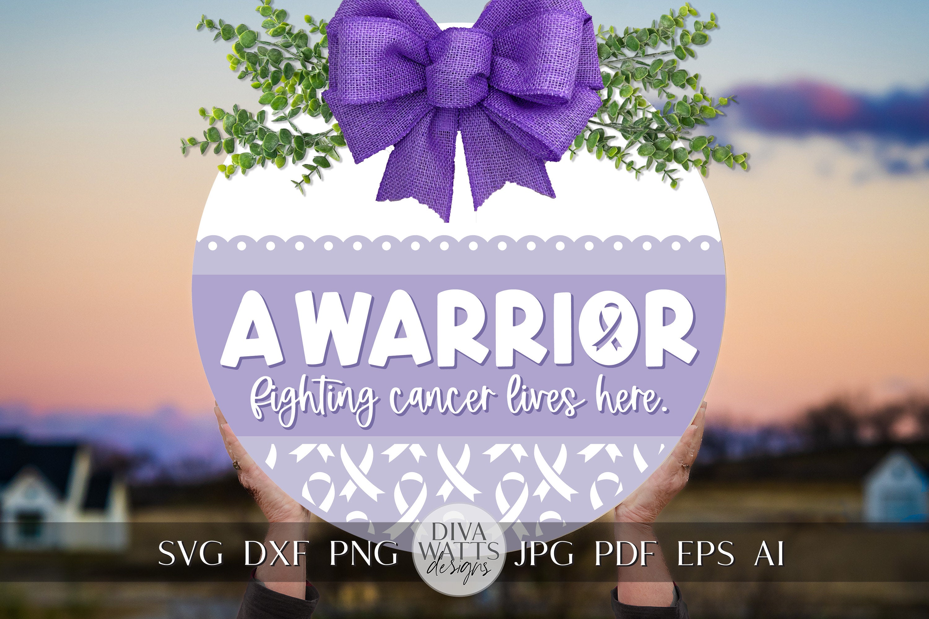 A Warrior Fighting Cancer Lives Here SVG Warrior SVG Awareness Ribbon ...
