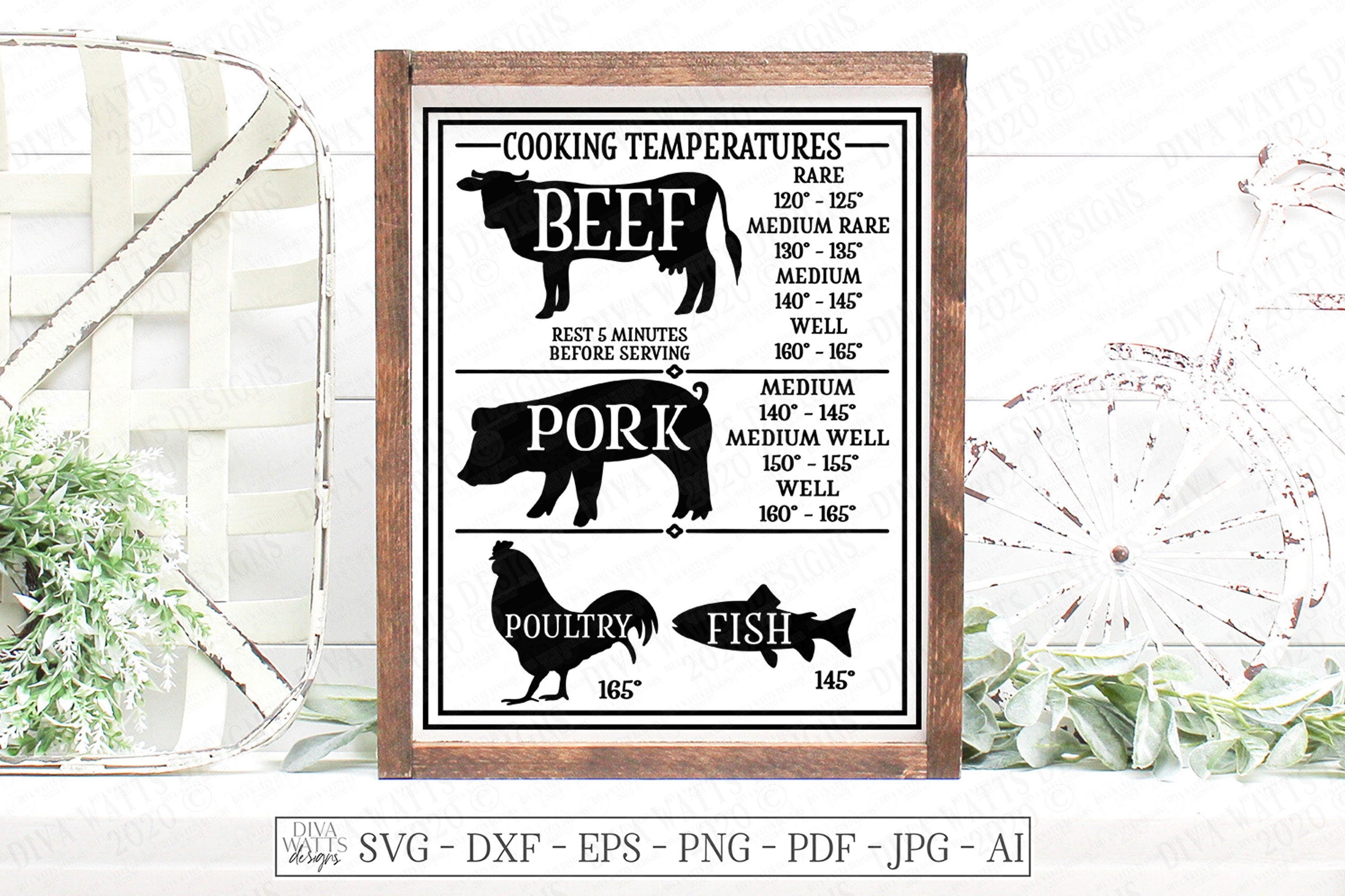 Cooking Temperatures Chart SVG | Meat Poultry Fish SVG | Farmhouse Kit ...