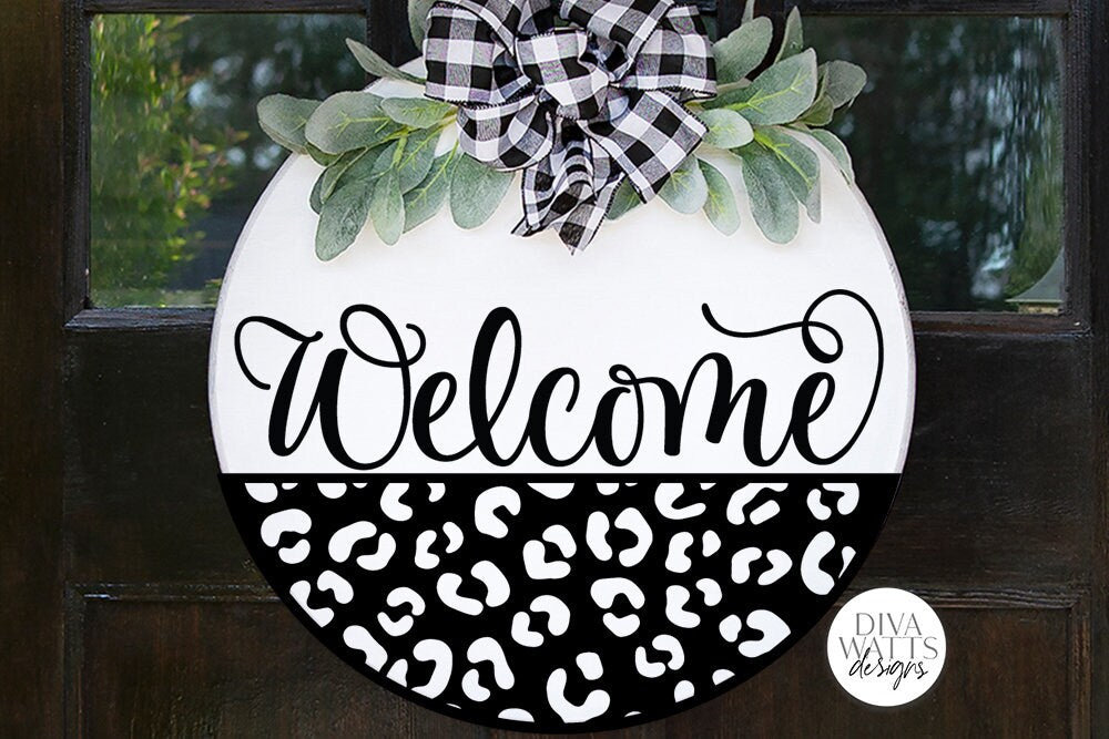 Welcome With Leopard Spots Half Round | Round Sign SVG – Diva Watts Designs