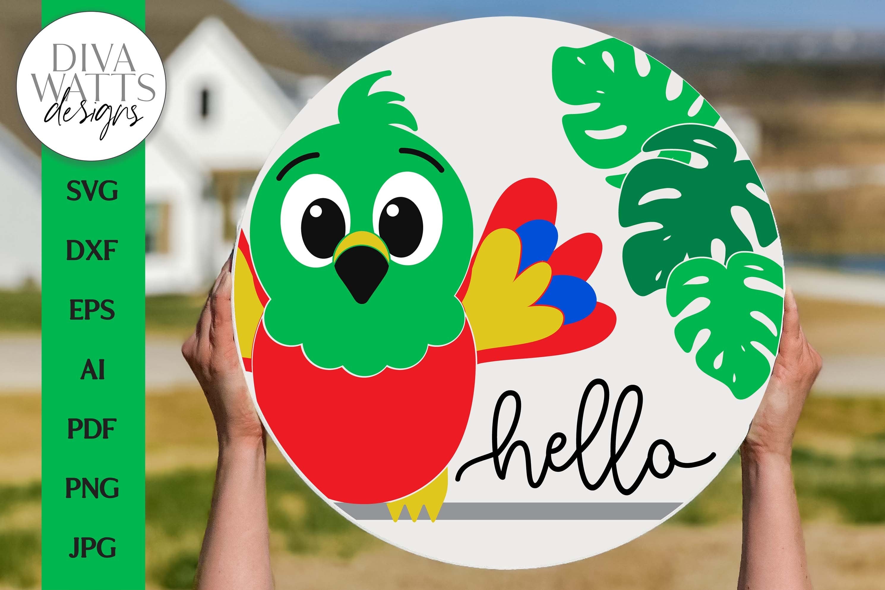 Hello SVG | Parrot Welcome Door Hanger Design – Diva Watts Designs