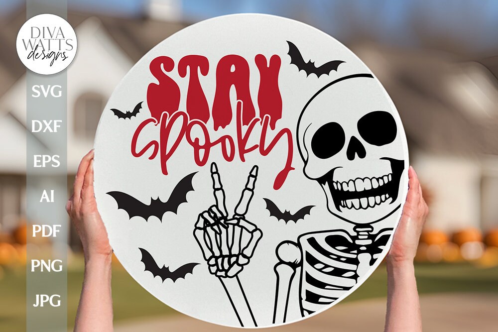 Stay Spooky SVG Halloween Door Hanger svg Skeleton Door Hanger svg Ret ...
